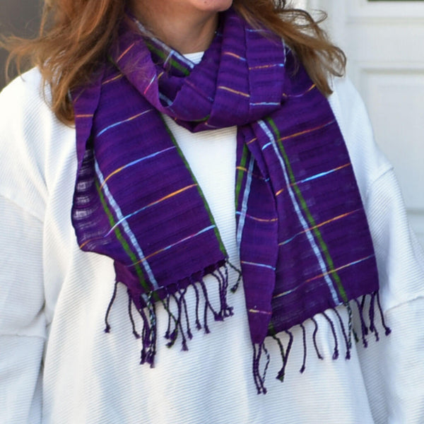 Violet Metallic Scarves Handwoven Cotton Fair Trade Mayamam Weavers