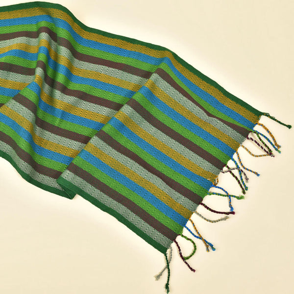 Hand Woven Cotton Scarf Forest Greens Fair Trade Mayamam Weavers