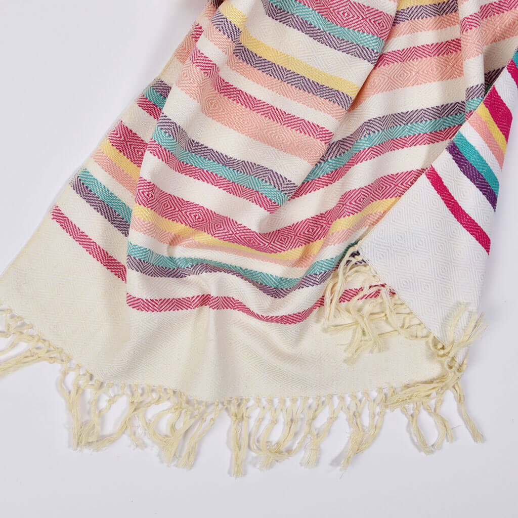 Cream Unicorn Shawl Handwoven Diamond Weave Fair Trade Mayamam Weavers