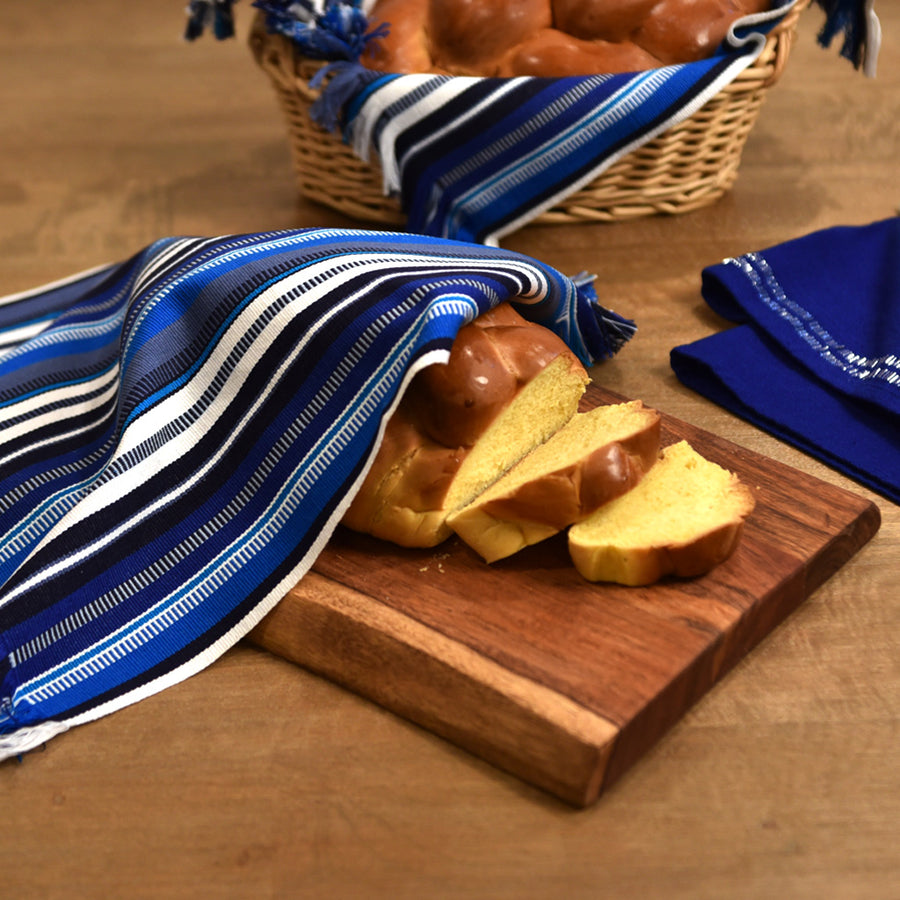 Challah Bread Cover Basket Liner Blue White Mayamam Weavers