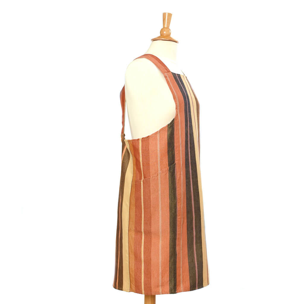 Hand woven Crossback Apron caramel Stripes Fair Trade Mayamam Weavers