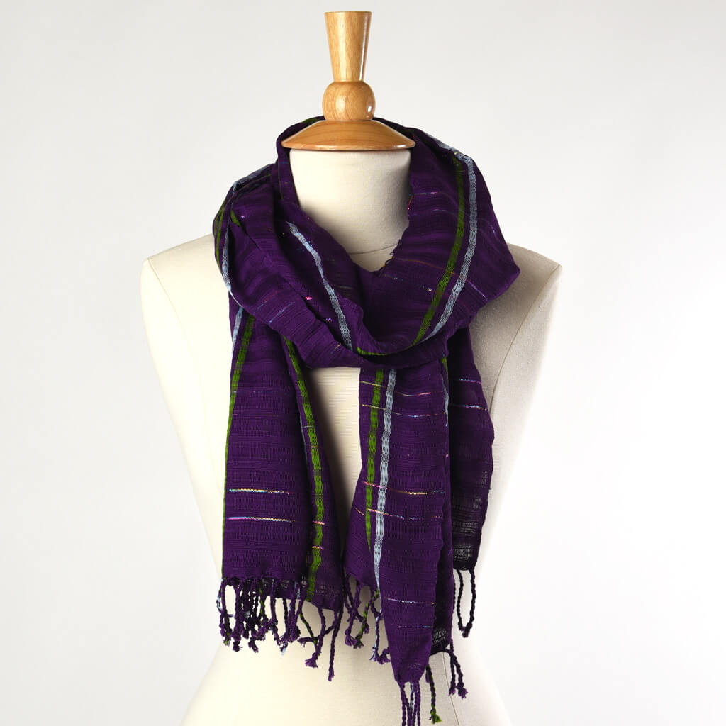 Violet Metallic Scarves Handwoven Cotton Fair Trade Mayamam Weavers