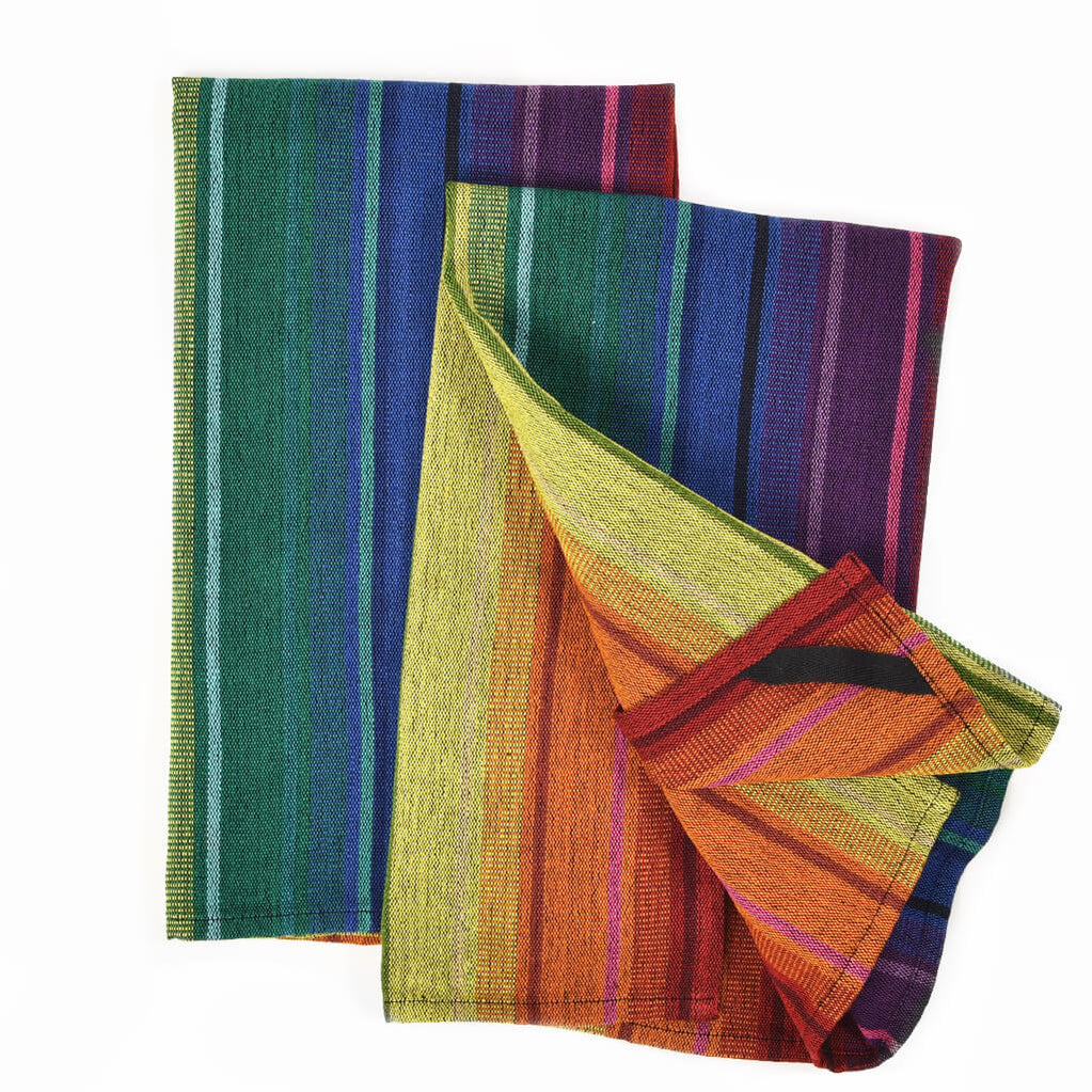 Rainbow Stripe Handwoven Dish Towels Fair Trade Mayamam Weavers