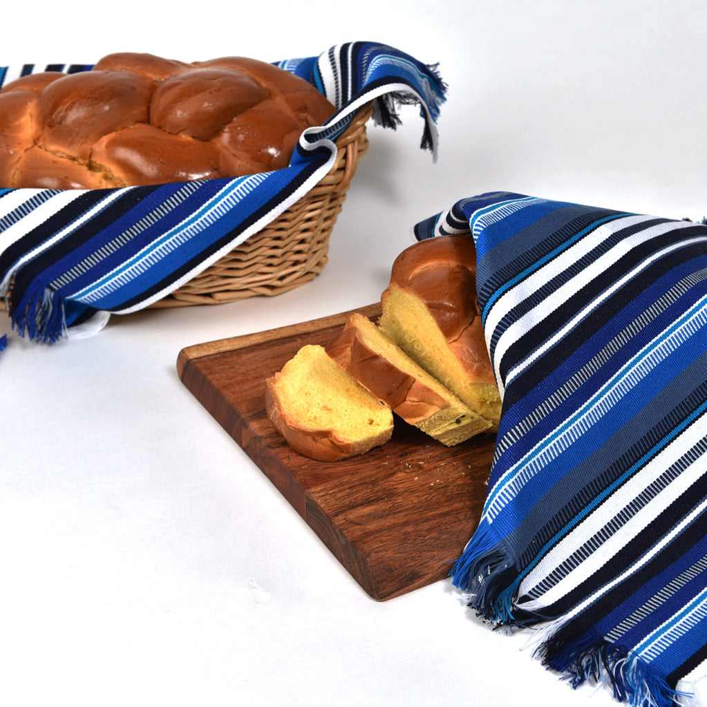 Challah Bread Cover Basket Liner Blue White Mayamam Weavers
