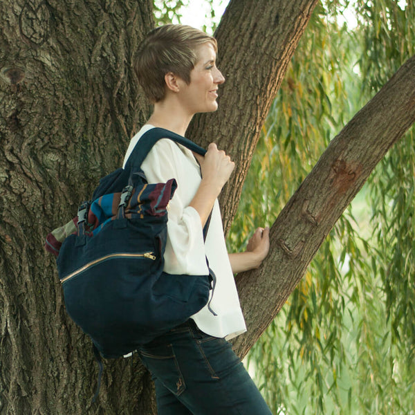Canvas Rolltop Backpack with Zippered Pocket and Water Bottle Pocket ...